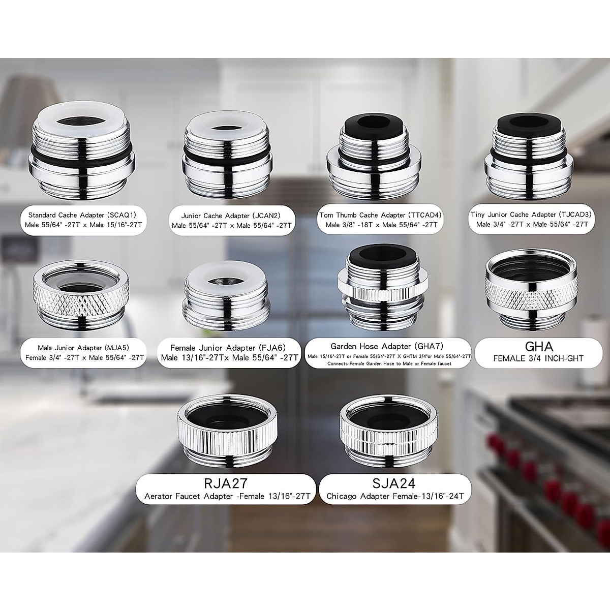 Faucet Adapter Kit, Brass Kitchen Sink Aerator Adapter,Male/Female Sink Faucet Adapter to Connect Garden Hose, Water Filter, Standard Hose via Diverter (10 Pieces)