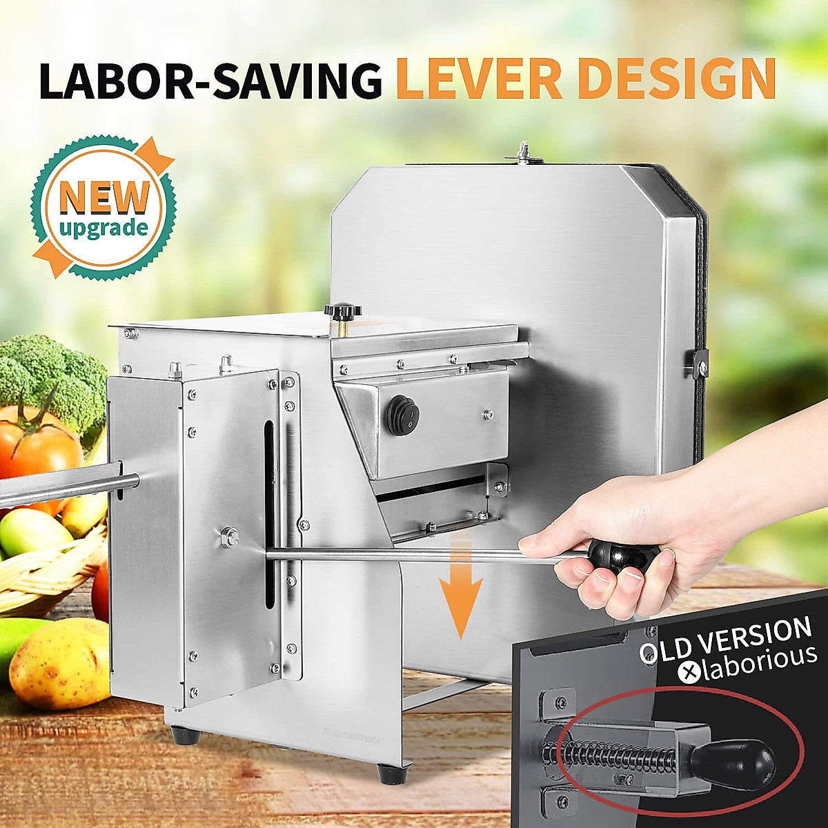 Newhai Upgraded Electric Potato Slicer Commercial Onion Sweet Potato Slicing Machine Cabbage Shredder Vegetable Fruit Cutter 0-0.4’’ Stainless Steel
