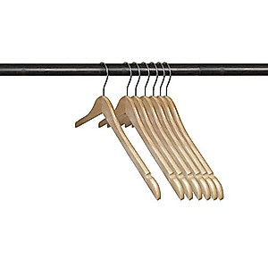 NAHANCO 8117CHHU 17" Flat Wood Hanger with Notches, Chrome Hook, Natural (Pack of 25)