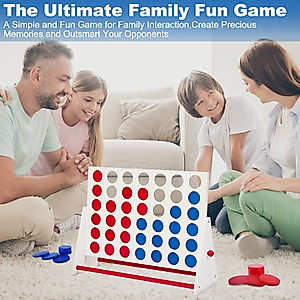ApudArmis Portable Wooden 4 in a Row Game, Classic Wooden 4-to-Score Game Set with Coins & Carrying Bag-Indoor Outdoor Connect Game for Kids Adults Family