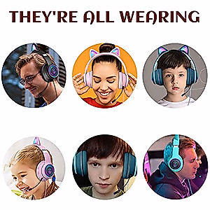 Zuri Sana Cat Ear Gaming Headphones Wired AUX 3.5mm with LED Light, Foldable Stereo Game Music Sound Over-Ear Headsets with Microphone Kids Adult Gift for PC, PS4, Switch, Cellphone, Pad, Laptop