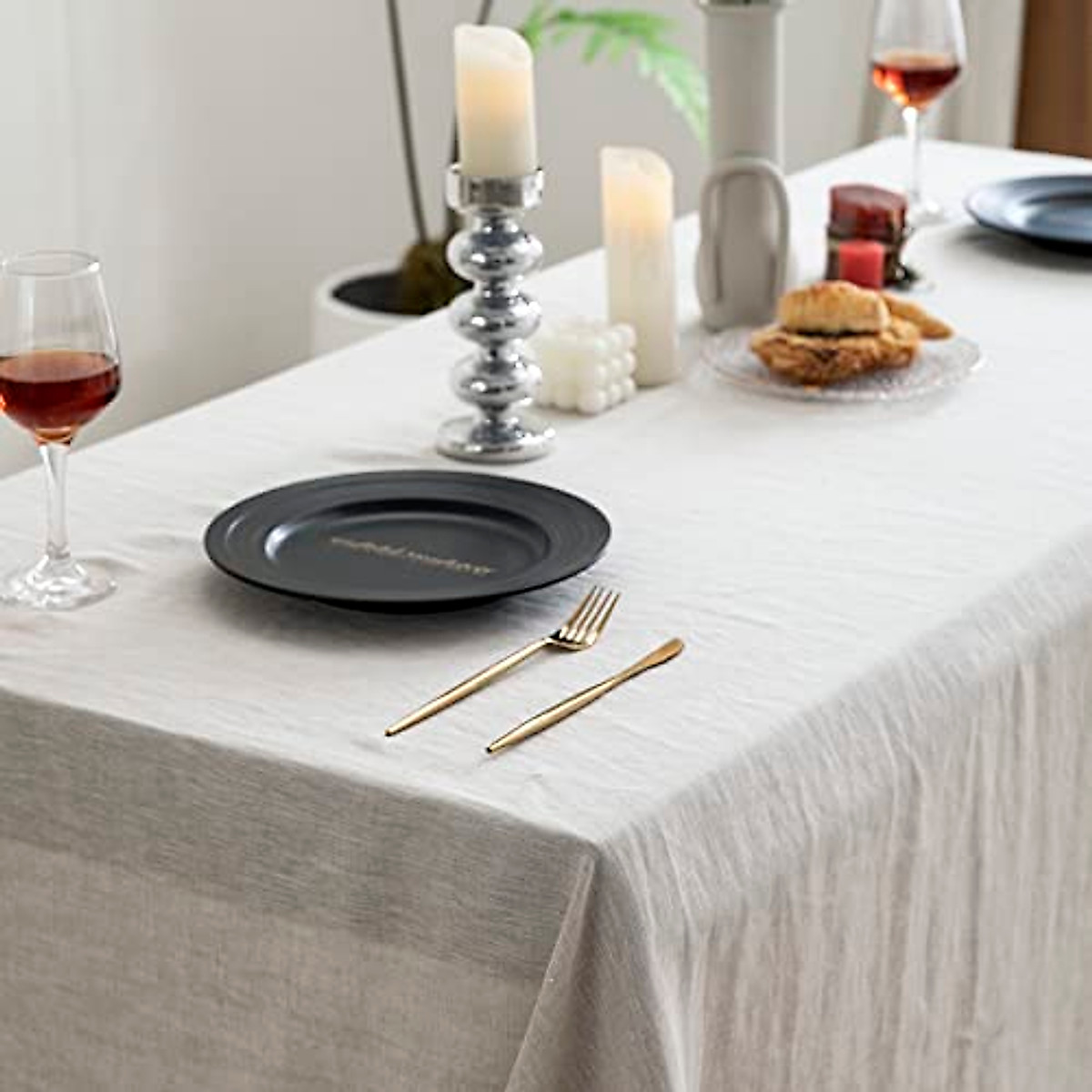EVERLY Linen Hemstitch Tablecloth, 100% Stonewashed French Linen TableCloths for 6-Foot Rectangle Tables 60x84 Inches, Washable Thanksgiving Tablecloths, Decorative Halloween Table Cloth