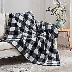 Touchat Fleece Throw Blankets, Black and White Buffalo Plaid Throw Blanket for Couch Sofa Bed, Soft Warm Fuzzy Cozy Plush Checkered Blanket, Lightweight Farmhouse Decor 50" x 60"
