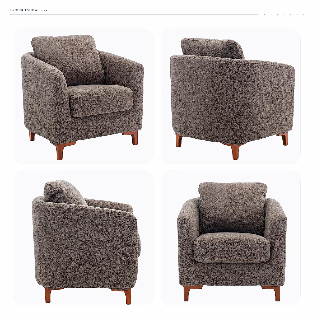 COLAMY Sherpa Accent Chair with Storage Ottoman Set, Upholstered Arm Chair with Footrest, Modern Living Room Chair with Back Pillow and Wooden Legs for Bedroom, Corner, Reading Nook, Brown