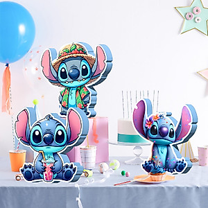 3Pcs Birthday Decorations Wooden Sign Double Side Table Decorations Hawaiian Aloha Theme Table Centerpieces Tierd Tray Decor for Summer Party Office Home Decor