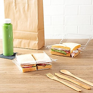 Restaurantware Tamper Tek 6.8 x 5.7 x 1.7 Inch Rectangle Take Out Containers 100 Durable Sandwich To-Go Containers - Tamper-Evident Freezable Clear Plastic Sandwich Containers With Hinged Lids