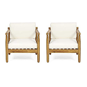 Christopher Knight Home Abigail Outdoor Acacia Wood Club Chair (Set of 2), Teak Finish, Cream
