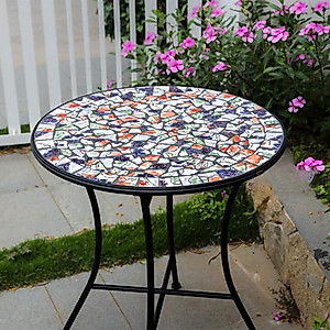 XIAOLIN Mosaic Drinks Side Table | Plant Tables Stand Outdoor Accent Table Garden Patio Tile Mosaic Inlay Top | Balcony Round Coffee Table