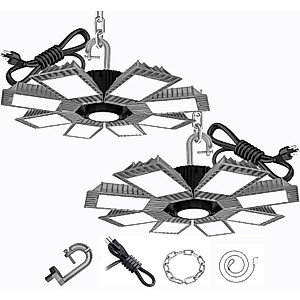 LED High Bay Lights, US Plug Garage light fixtures 300W 36000LM 6500K equivalent to 800W HPS with a free American hook 5 foot power cord for Barn,Workshop,Basement, Garage lighting(Silver, 2Pack)