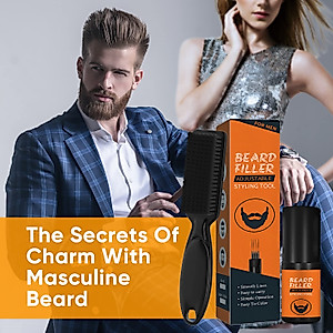 Beard Pencil Filler for Men, Innovative 4-Tip Beard Filling Pen Kit with Brush, Water & Sweat Resistant, Long Lasting, Natural Finish for A Perfect Beard (Black)