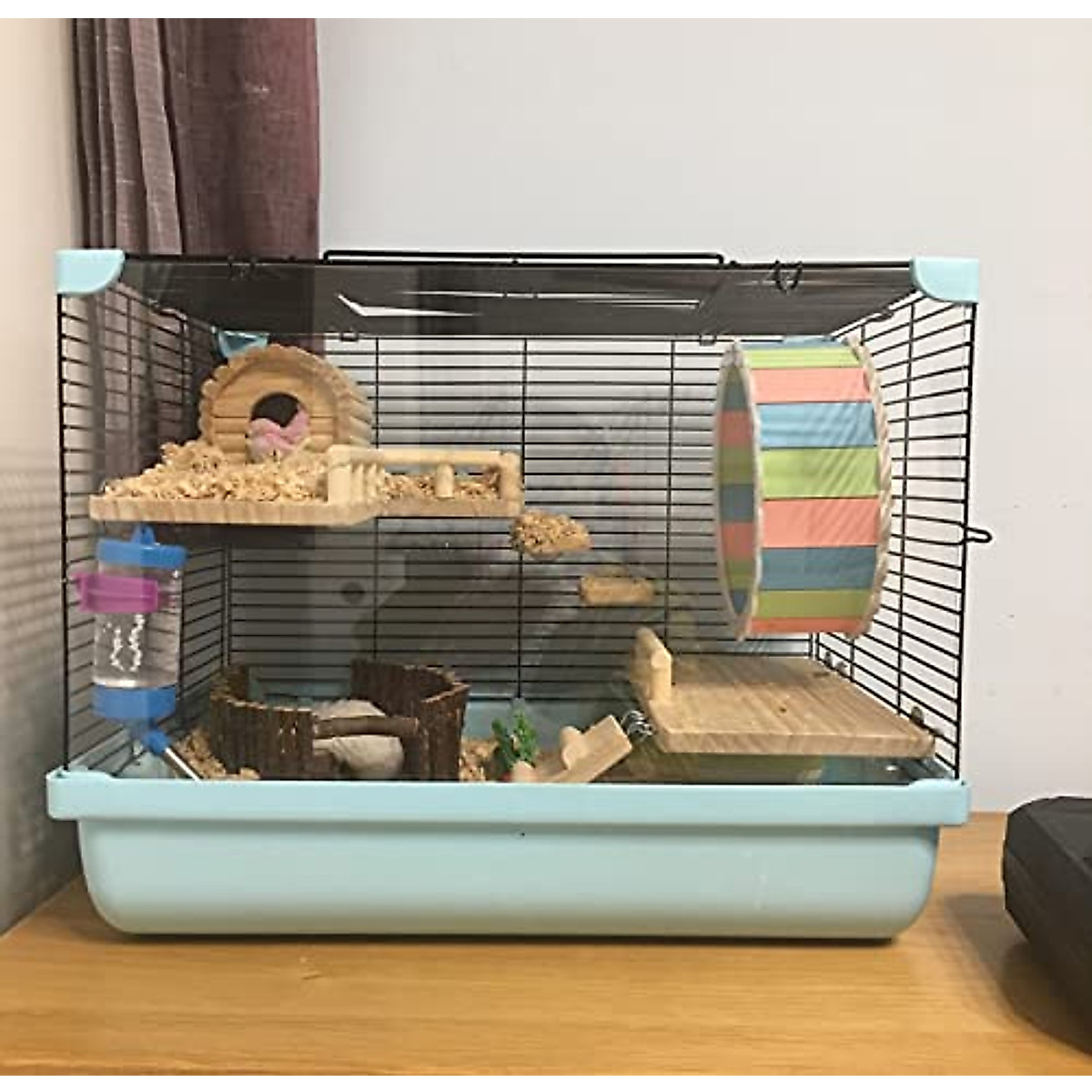 Wooden Hamster Platform with Ladder, Hamster Playground, Bird Perches Cage Toys, Hamster Rat Guinea Pig Chinchilla Cage Accessories
