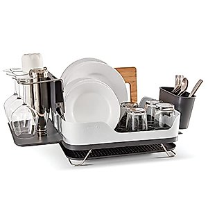 DASH SmartStore™ Full Size Dish Rack – Plates, Cups, Utensil Holder, Knife Slot, Drainage Spout + Drying Mat – White
