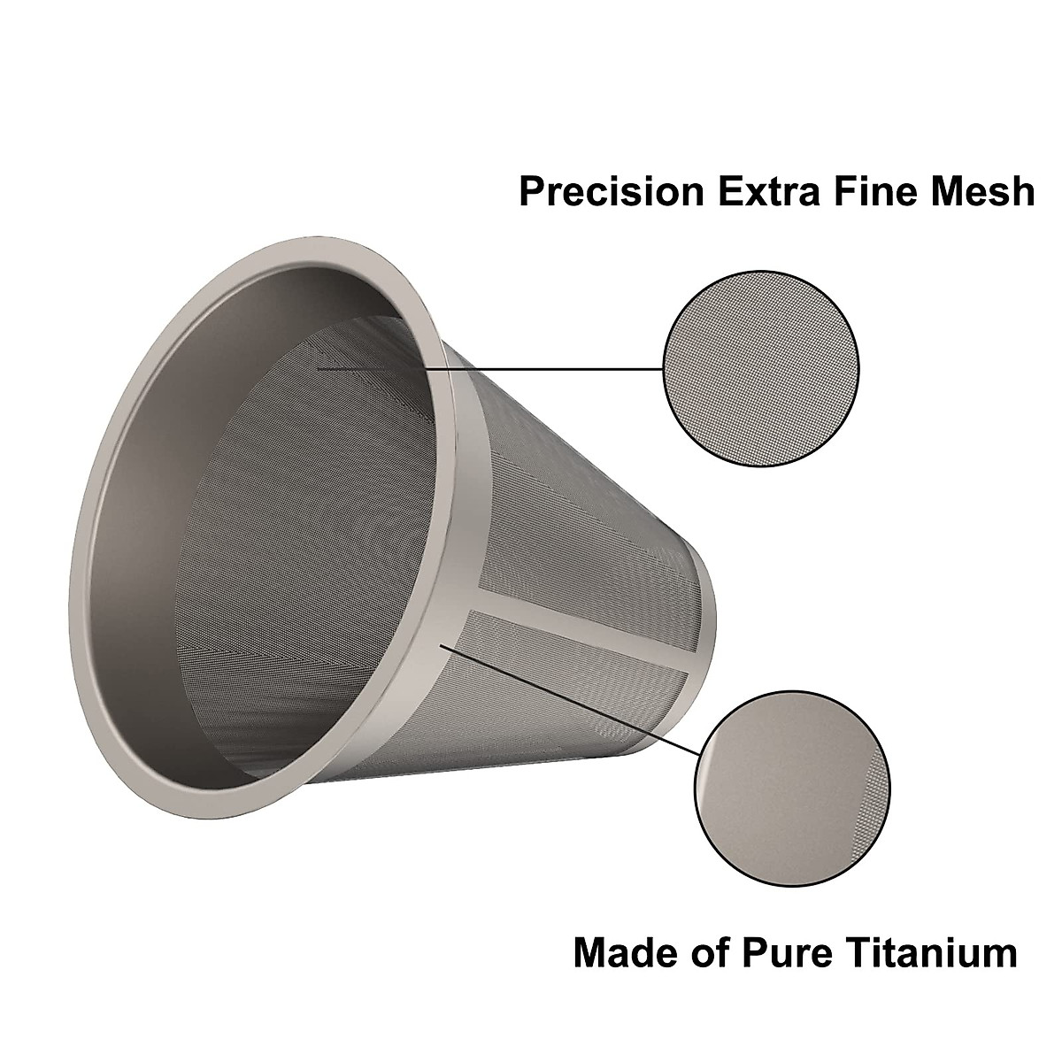 TIANDLIFE Pour Over Coffee Dripper Titanium Slow Drip Coffee Filter Metal Cone Paperless Reusable Single Cup Coffee Maker 1-2 Cup With Non-slip Cup Stand (Titanium Coffee Filter)