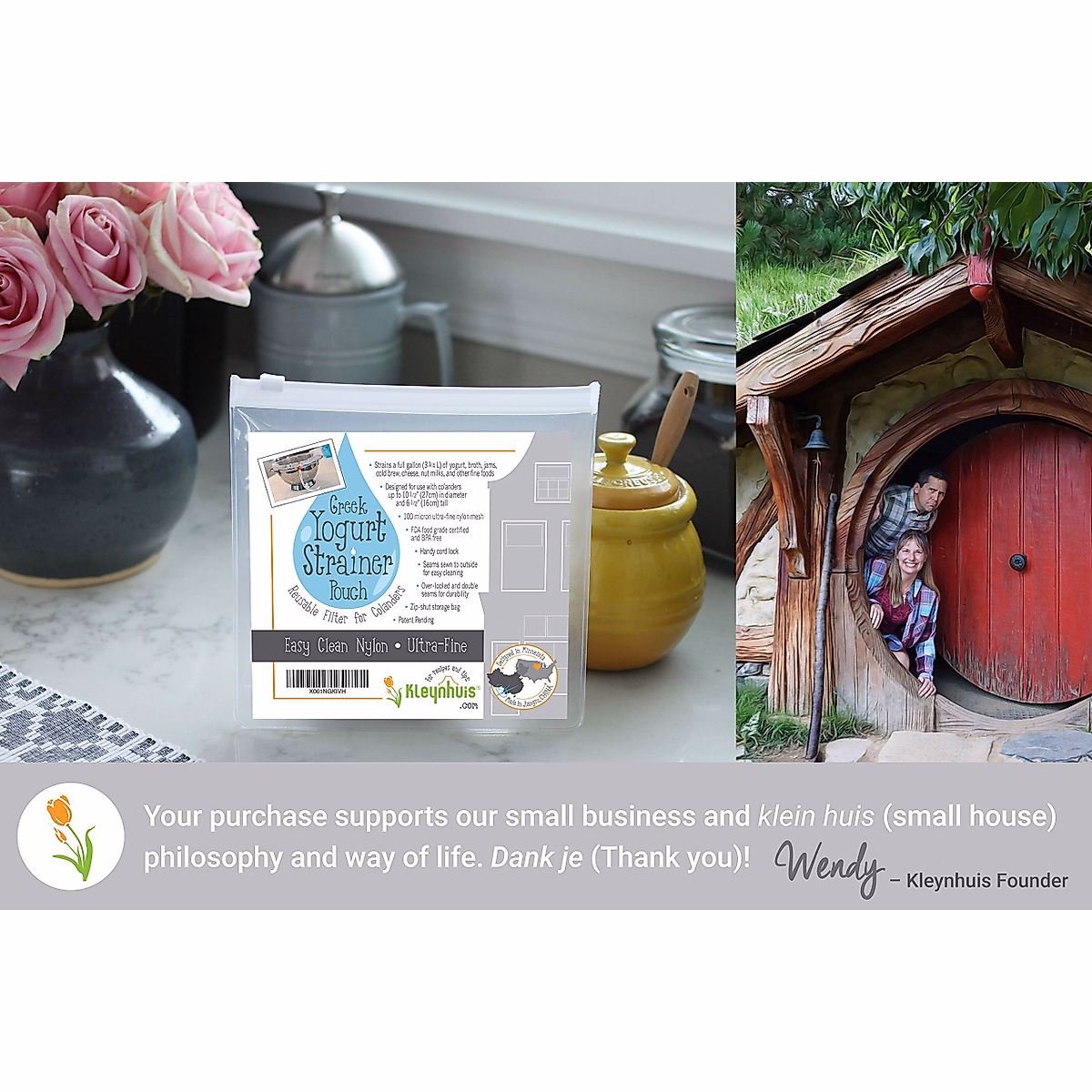 Kleynhuis Greek Yogurt Strainer Pouch, Ultra-Fine 100 Micron Nylon (16"X9")