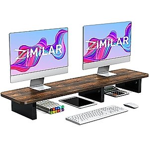 Zimilar Dual Monitor Stand Riser, Large Wooden Computer Monitor Stand with Storage for Office Accessories (Rust Brown)