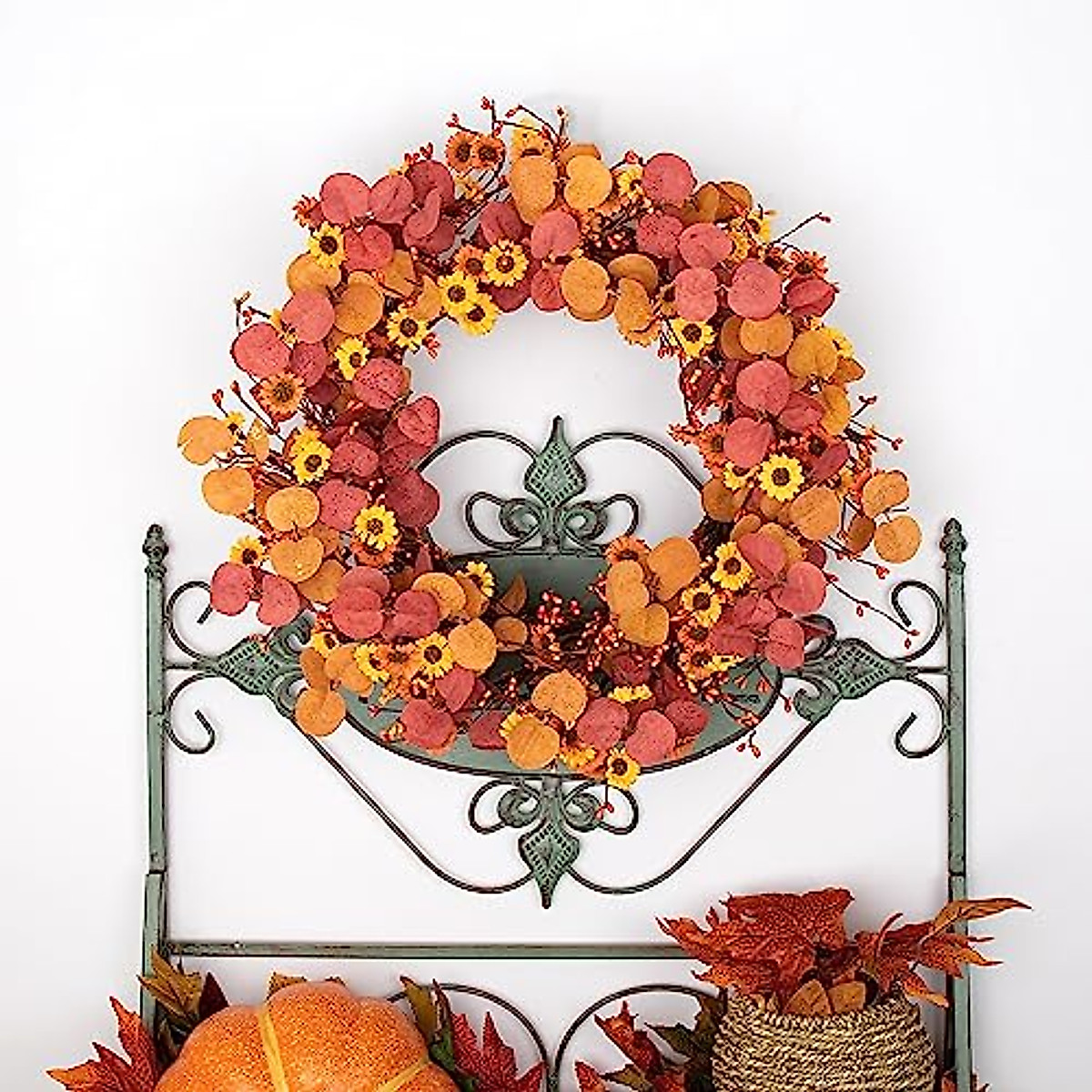 DIYFLORU Fall Wreaths for Front Door 22 inch Autumn Door Wreath Fall Eucalyptus Wreath with Daisy for Thanksgiving Harvest Festival Indoors Outside