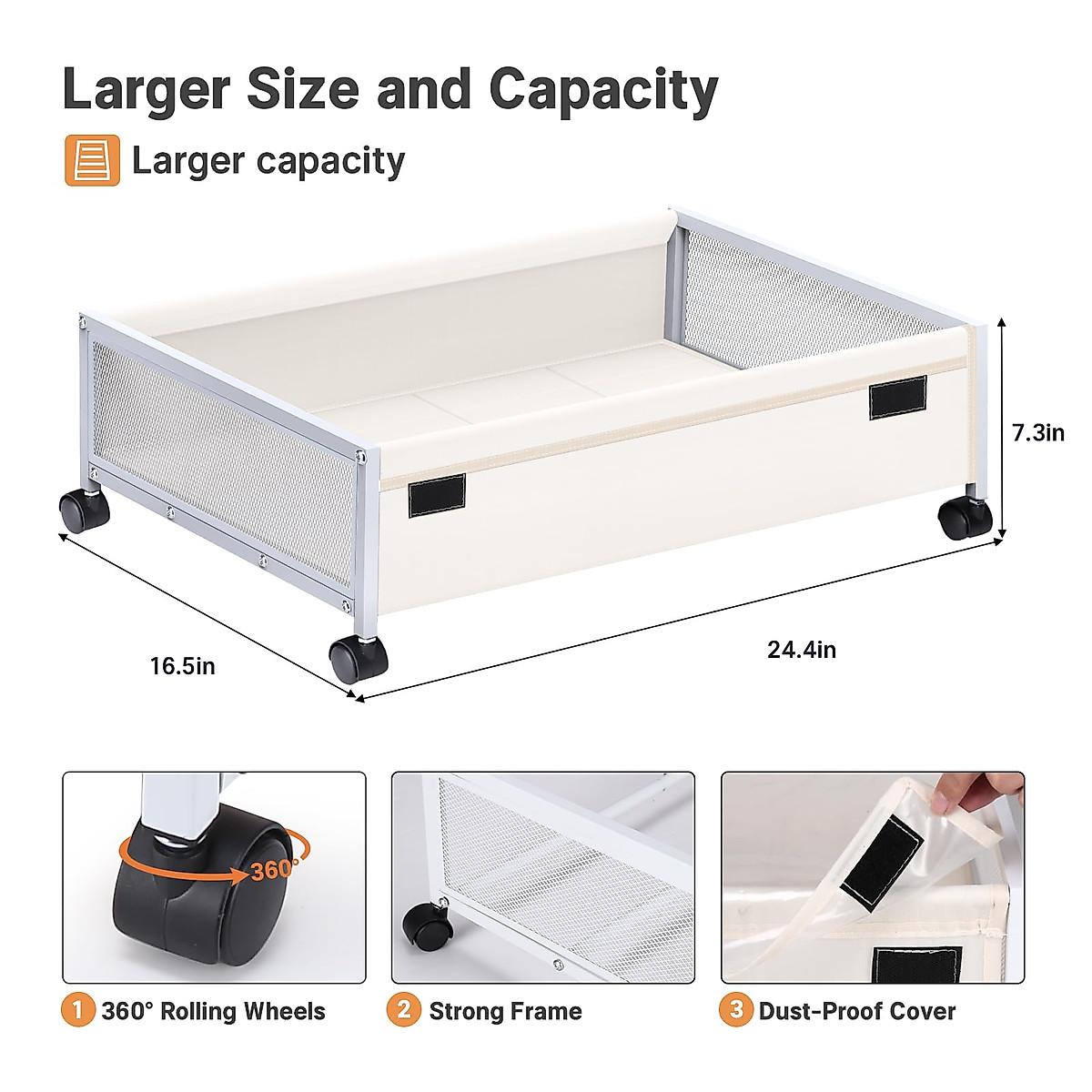 Fulpower Under Bed Storage, 2 Pack Under Bed Storage with Wheels, Large Under Bed Rolling Storage with Lid, Bedroom Storage Organizer for Clothes, Shoes,Toys, Books, Bedding, Blankets WHITE
