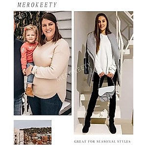 MEROKEETY Women's 2025 Fall Long Balloon Sleeve Crew Neck Sweater Tops Waffle Knit Soft Pullover Jumper, White, M