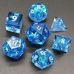 LANGWEI DND Dice Set, 7 Pieces Role Playing Resin Dice, Pretty D&D Polyhedral Dice for TRPG Table Games Dungeons and Dragons Games,Blue