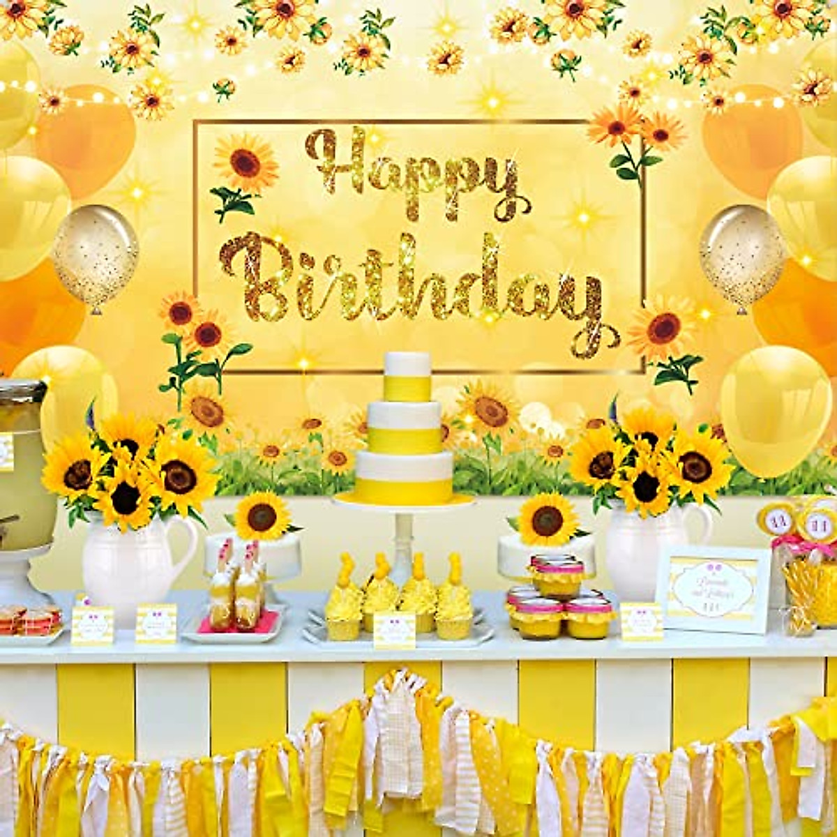 Sunflower Happy Birthday Decorations Banner, Sunflower Birthday Banner, Large Yellow Sunflower Birthday Banner Photo Background Backdrop for Women Men Boys Girls Birthday Baby Shower