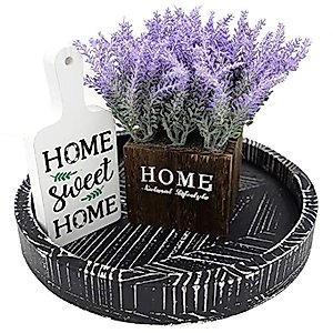 Lazy Susan for Table, Dining Table Centerpiece, Wood Lazy Susan Organizer Turntable, Farmhouse Black Round Distressed Tray - 12 Inch