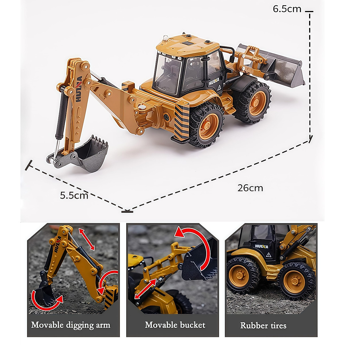 Gemini&Genius Backhoe Loader Toy for Kids- Loader with Changeable Front Loader and Backhoe Loader Construction Vehicle Toy 1/50 Scale 2 in 1 Digger and Loder Alloy Model Toys Vehicle Gifts for Kids