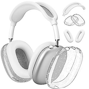 【3 in 1】 Case for AirPods Max Headphones, Clear Soft TPU Anti-Scratch Protective Case Cover, No Yellowing Transparent Accessories for Apple AirPods Max-GlitterClear