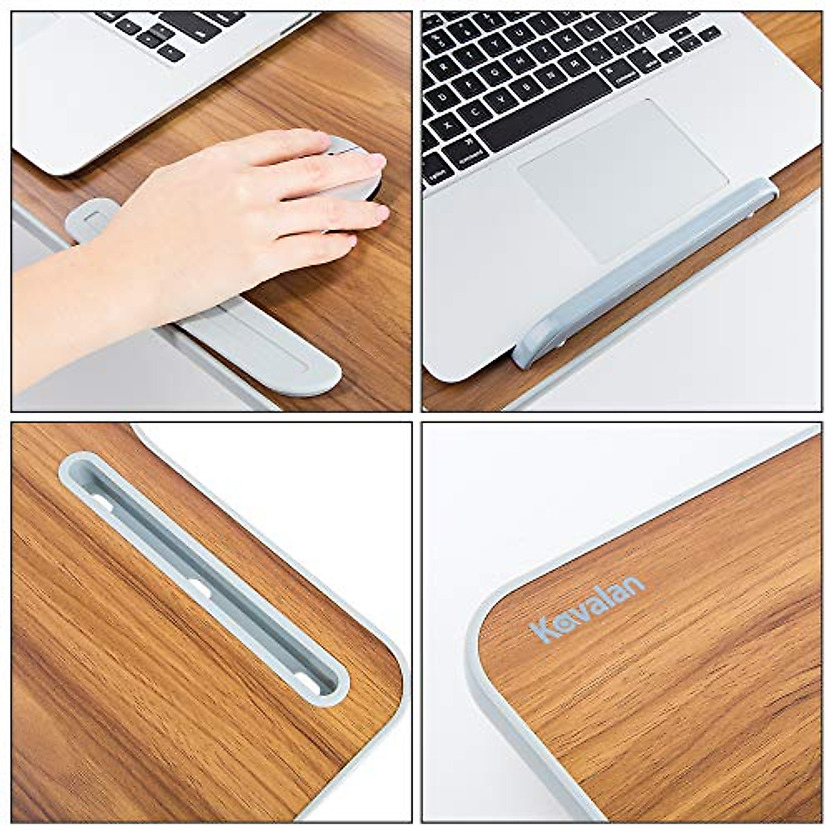 Laptop Bed Tray Table, Kavalan Portable Standing Desk, Foldable Laptop Bed Stand w/Top Handle, Storage Drawer & Phone/Pen Slot, Lap Desk for Working, Eating, Reading on Bed, Sofa & Couch, Walnut Wood