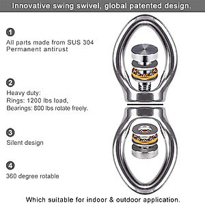 Dolibest Swing Swivel with 2 Bearing,Safest Rotational Device Hanging Accessory for Aerial Silks Dance, Web Tree Swing, Children's Swing, Yoga Swing Sets Hanging Hammock,800LB Capacity