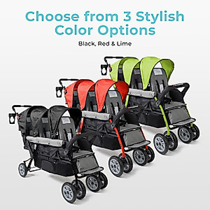 Gaggle by Foundations Compass 3 Seat Stroller | Triple Stroller for Infant and 2 Toddlers | Lightweight Tandem Triple Stroller | Foot Brake | Shock-Absorbing All-Terrain Wheels | Easy Folding | Black