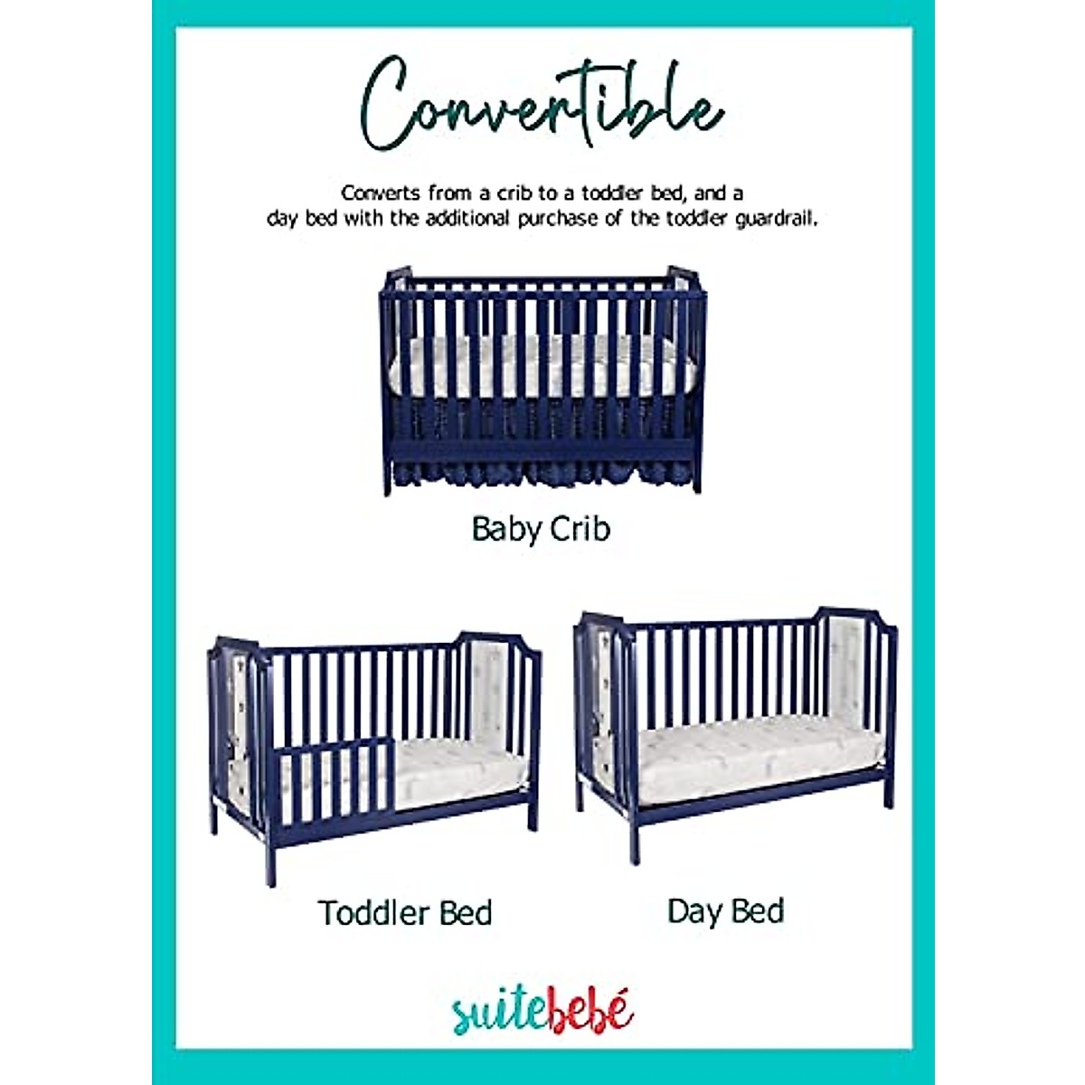 Suite Bebe Celeste 3 in 1 Convertible Island Crib Wood and Acrylic, Navy Blue