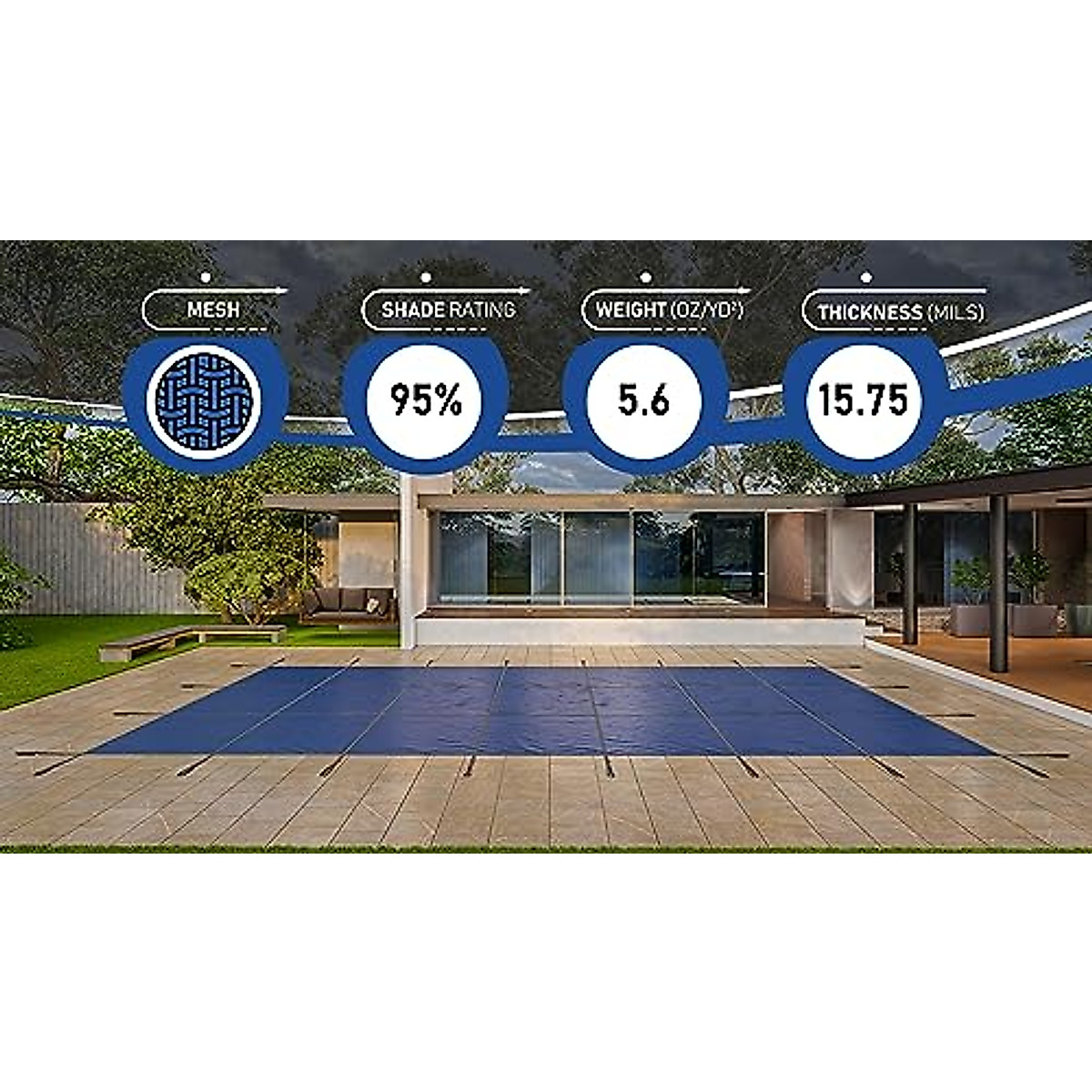 WaterWarden SCMB1224 Safety Cover for 12' x 24' Inground Pools, 15-Year Warranty, UL Classified to ASTM F1346, Triple Stitched for MAX Strength, Hardware Included, 12'x24', Blue Mesh