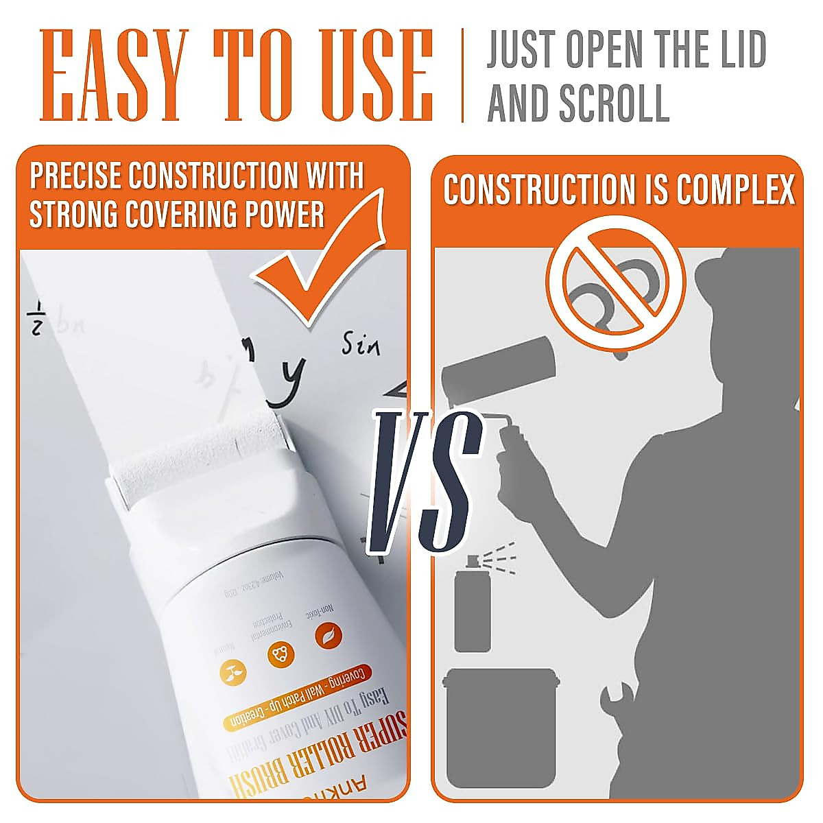 White Wall Paint, White Paint for Wall, Water Based White Touch Up Paint for Walls, Ceiling, Low Odor Small Roller Brush Wall Repair, DIY Wall Small Roller Paint (1 Pcs, 120g, White)