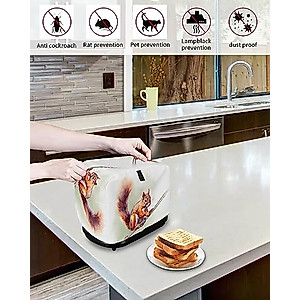 Squirrel Toaster Cover, 4 Slice Toaster Cover Cute Aniaml Fall Atutumn Kitchen Small Appliance Covers, Dust and Machine Washable Bread Maker Cover (12w X 11d X 8h)