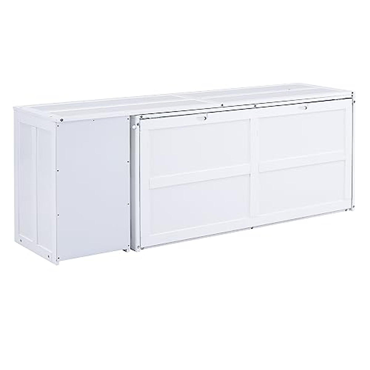 Harper & Bright Designs Queen Murphy Bed with Rotable Desk and Storage Cabinet, Solid Wood Queen Platform Floor Bed Frame for Kids Teens Adults, No Box Spring Needed (Queen Size, White)