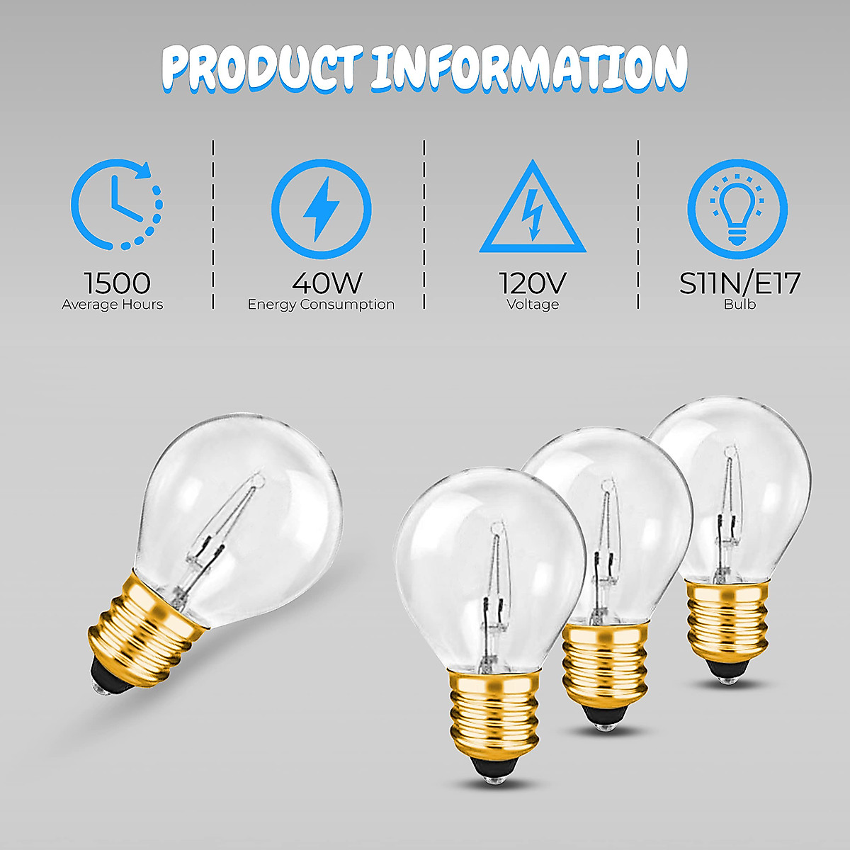 OHLECTRIC S11 Incandescent Glass Bulbs with E17 Base | 40W Dimmable Light Bulb | 2700K, 370 Lumens - Great for Outdoor Use | Warm White, 10-Pack