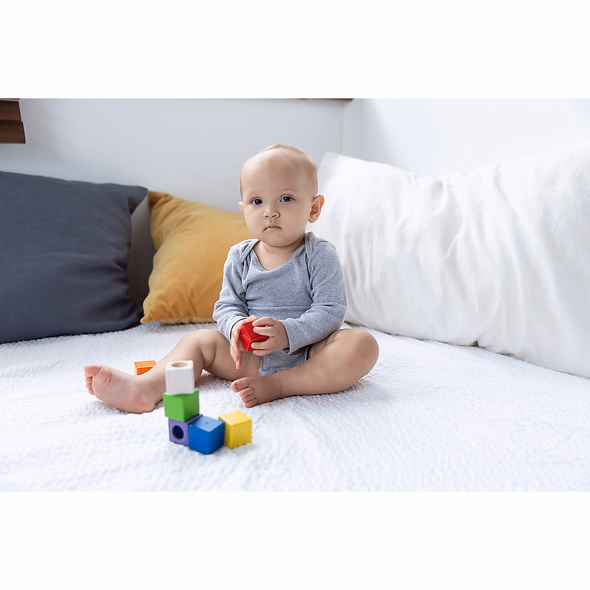 PlanToys Wooden 9 Piece Sensory Activity Blocks Learning & Development Toy (5531) | Sustainably Made from Rubberwood and Non-Toxic Paints and Dyes