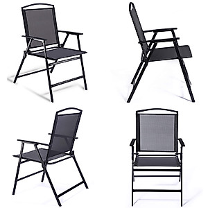 Bylring Patio Folding Sling Dining Chairs Set of 2 Outdoor Indoor Backrest Portable Household Seats for Outside Lawn Garden Patio Pool Yard with Armrest(Black)