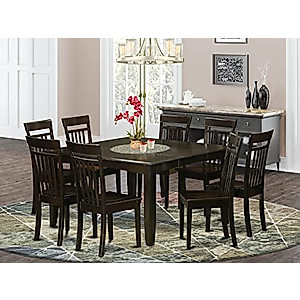 East West Furniture PFCA9-CAP-W 9 Pc Dining room set Table with Leaf and 8 Dinette Chairs, 9 Pieces