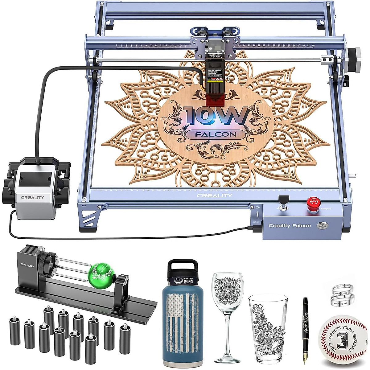 10w Laser Engraver with Air Assist, Laser Engraving Machine with Rotary Roller, High Precision Laser Cutter and Engraver for Wood, Metal, Acrylic, Cylindrical Objects, Tumblers