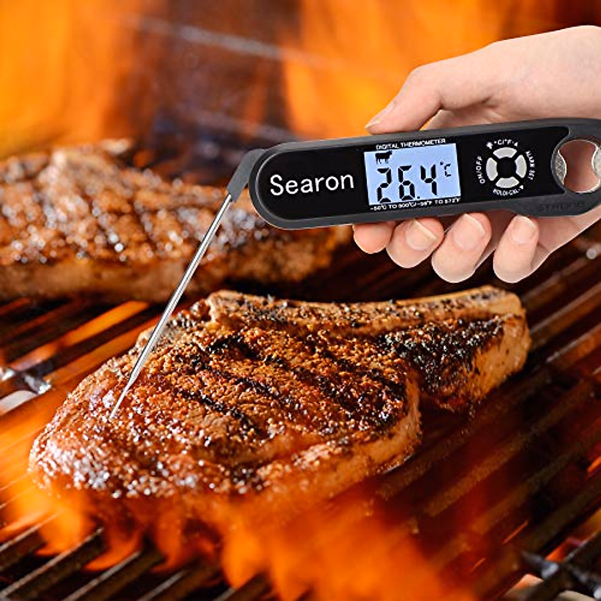 Searon Digital Meat Thermometer, Dual Probe Food Thermometer, 2-4S Instant Read Backlight Waterproof for Cooking Kitchen Oven Safe BBQ Grilling Smoker Baking Turkey