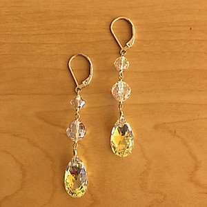 Aurora Borealis Pear-Shaped Drop Sterling Silver Lever-back Earrings for Women, Teens, Weddings and Special Occasions