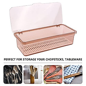 DOITOOL Flatware Tray with Lid and Drainer, Tableware Utensil and Cutlery Drawer Organizer with Lid Covered Silverware Tray to Keeps Your Cutlery Organized and Protected ( Brown )
