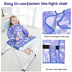 Vicloon Coverall Baby Feeding Bib, Weaning Bib Attaches to Highchair and Table, Long Sleeves Bib with Waterproof, Comfortable,Machine Washable, Baby Bib For 6 Month to 3 Years Old (Shark)