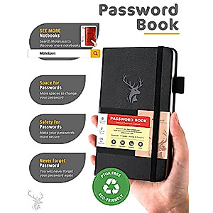 molekaus Password Book with Alphabetical Tabs Small Password Keeper with Extra Password Space to Change Password. Password Notebook for Home or Office for Internet Log In, 6.1*3.7in black small