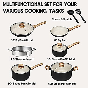 MICHELANGELO Pots and Pans Set Nonstick, 12 Pcs Pot Sets for Cooking Nonstick with Bakelite Handle, Non Toxic Cookware Set Induction Compatible