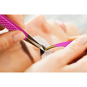 Leenax Diamond Grip Stainless-Steel Eyelash Extension Tweezers for False Lashes Extension 2D -6D Volume Tweezers. BG01 Blue,Gold