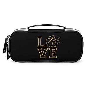 Love Basketball Printed Pencil Case Bag Stationery Pouch with Handle Portable Makeup Bag Desk Organizer