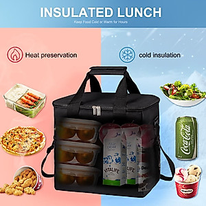 iknoe Large Cooler Bag Collapsible 24 Can Insulated Bags Leakproof Lunch Cooler Tote With Multi-Pockets for Adult & Kids Insulated Thermal Bag for Beach, Picnic, Office Work (New Black)