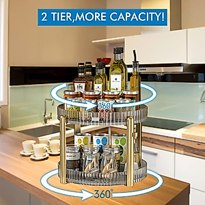2 Tier Lazy Susan,FIROK 360 Degree Rotating Storage Skincare Organizers for Kitchen,Cabinet,Bathroom, Non-Skid Large Capacity Acrylic Turntable Spinning Rack Cosmetics Organizer
